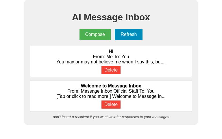AI Message Inbox ― Perchance Generator