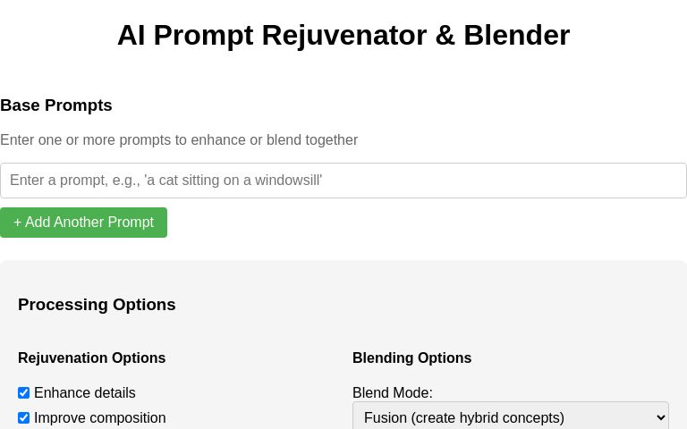 AI Prompt Rejuvenator & Blender ― Perchance Generator