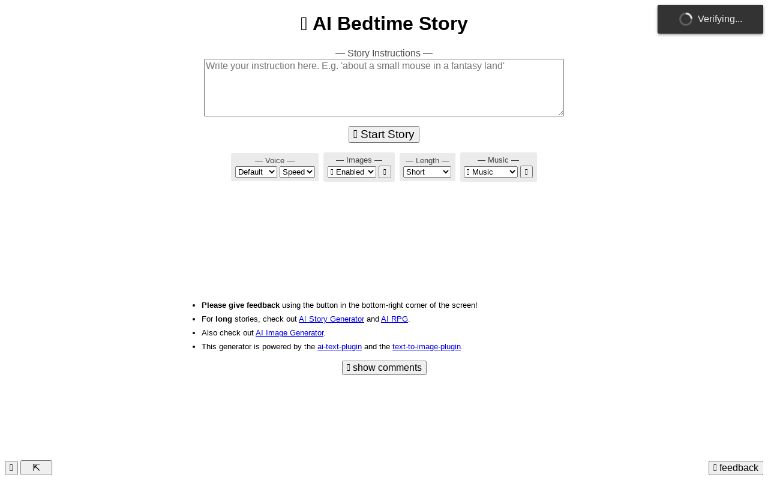 AI Bedtime Story (free, no sign-up, voices & pictures) ― Perchance ...