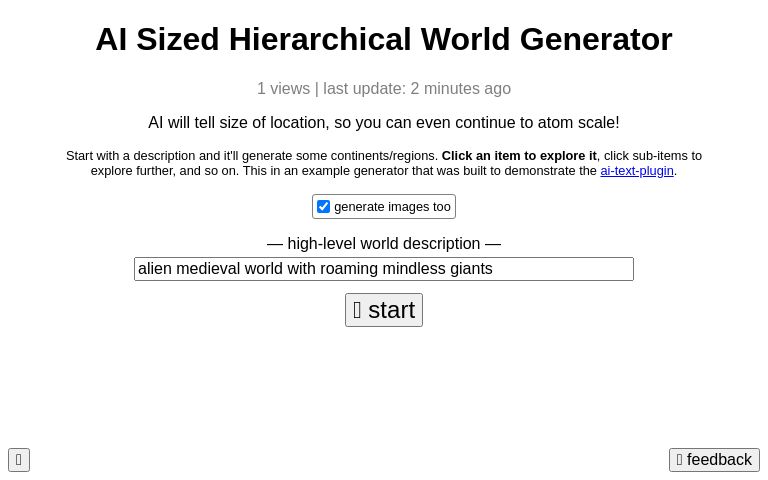 AI Sized Hierarchical World Generator
