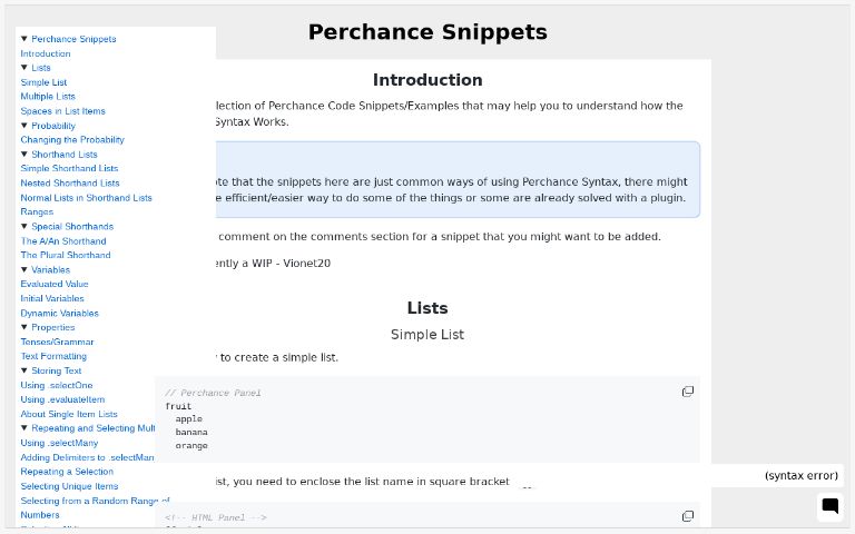 Perchance Snippets ― Perchance Generator