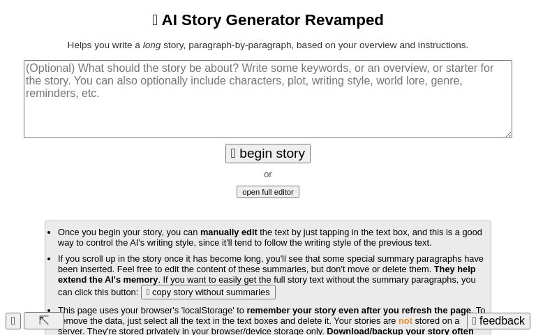 📖 AI Story Generator Revamped (free, unlimited, no sign-up)