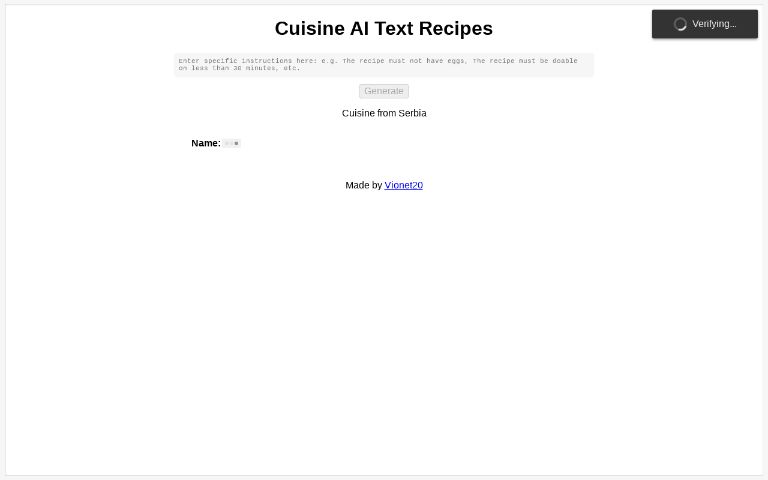 Cuisine AI Text Recipes ― Perchance Generator