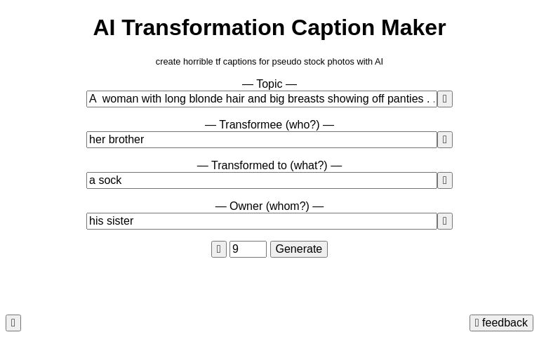 AI Transformation Caption Maker (free, no sign-up, no limits) ― Perchance Generator