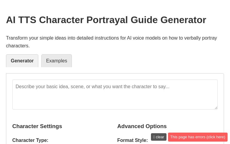 AI TTS Character Portrayal Guide Generator