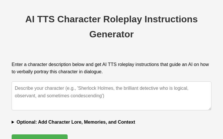 AI TTS Character Roleplay Instructions Generator