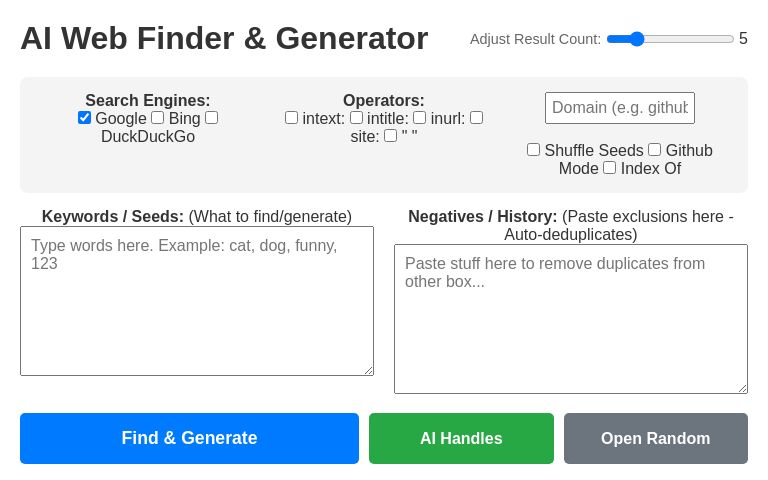AI Web Finder & Generator