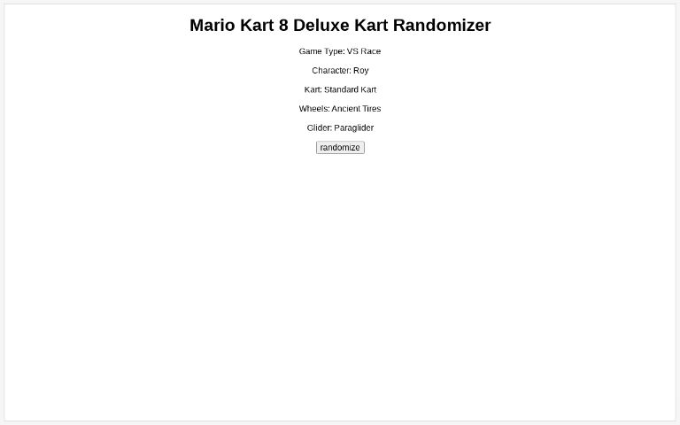 Mario Kart 8 Deluxe Kart Randomizer ― Perchance Generator