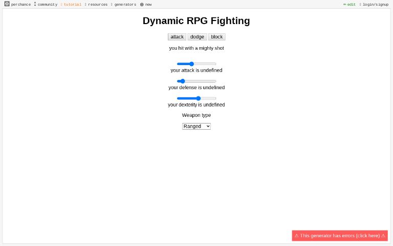 Dynamic RPG Fighting ― Perchance Generator