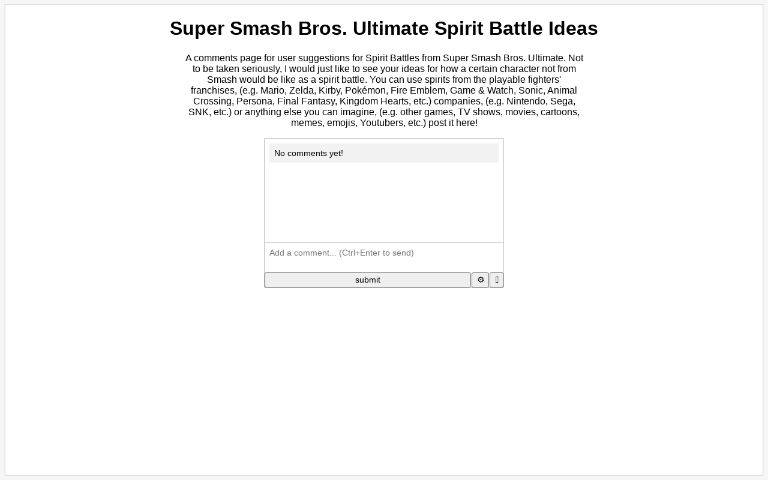 Super Smash Bros. Ultimate Spirit Battle Ideas ― Perchance Generator
