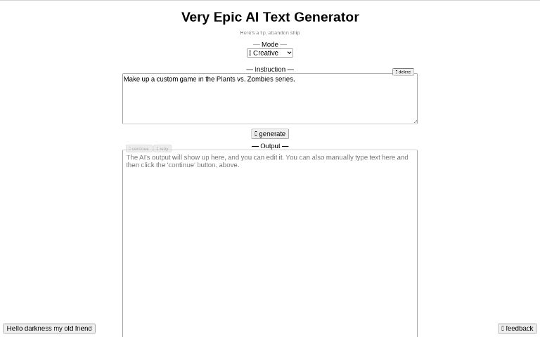 Very Epic AI Text Generator
