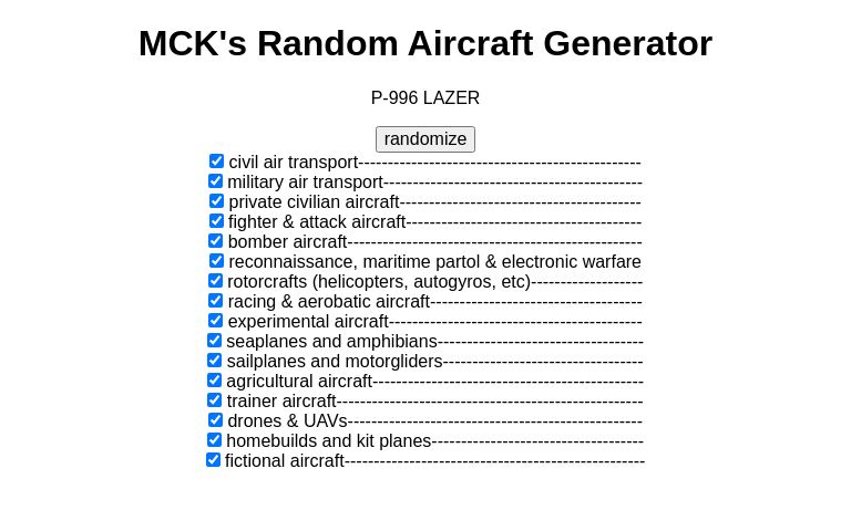 MCK's Random Aircraft Generator