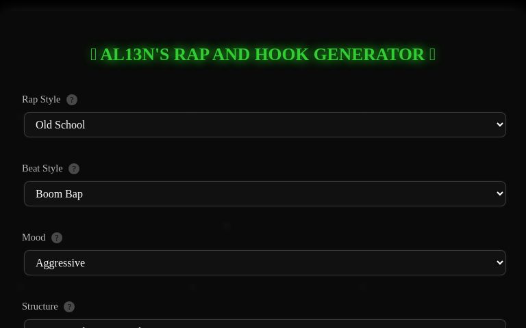 👽 AL13N'S RAP AND HOOK GENERATOR 👽