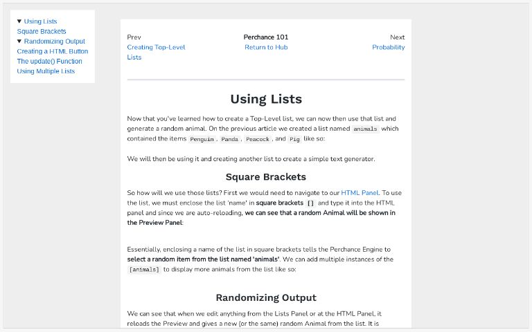 Using Lists ― Perchance Generator