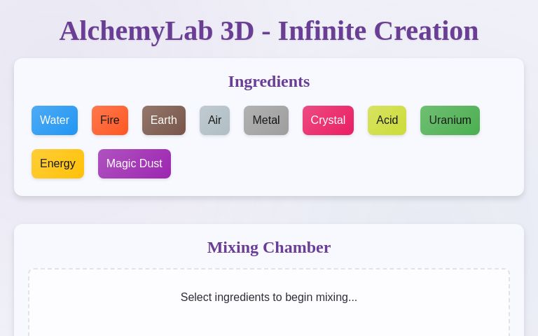 AlchemyLab 3D - Infinite Creation ― Perchance Generator