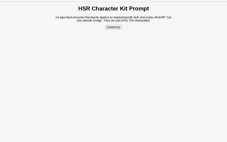 HSR Character Kit Prompt ― Perchance Generator
