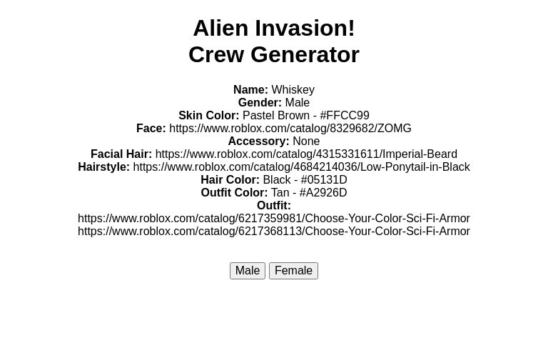 Alien Invasion!Crew Generator