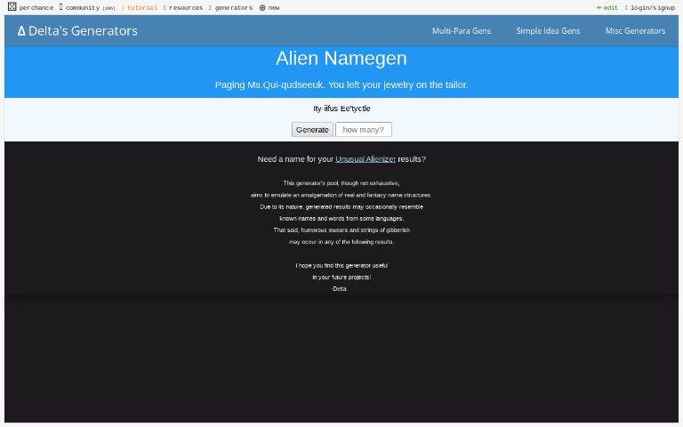 Alien Namegen ― Perchance Generator