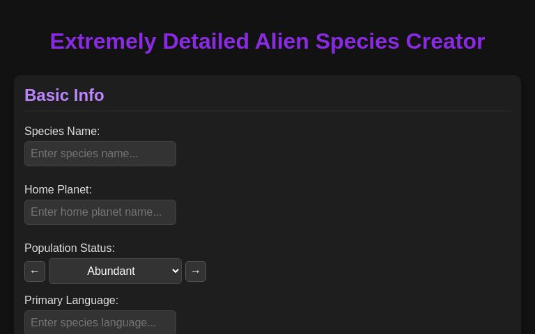Extremely Detailed Alien Species Creator ― Perchance Generator