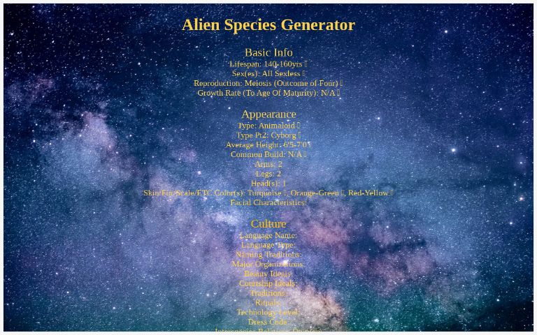 Alien Species Generator