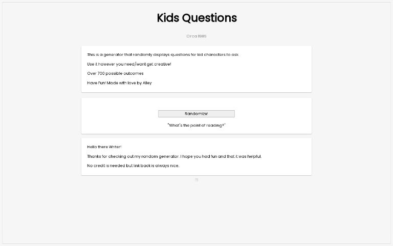 Kids Questions ― Perchance Generator