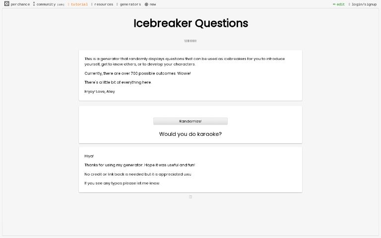 Icebreaker Questions ― Perchance Generator