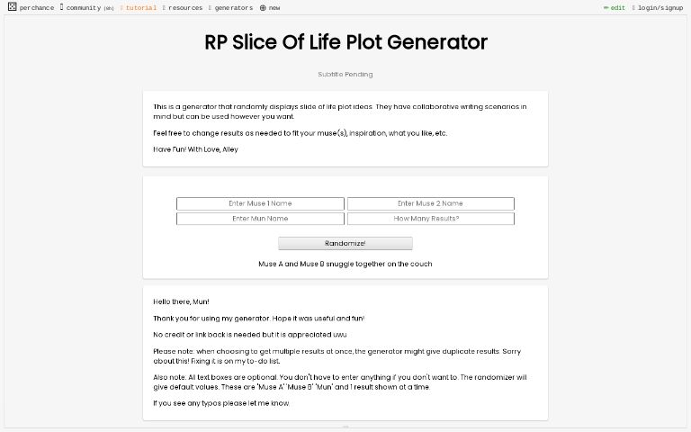 RP Slice Of Life Plot Generator