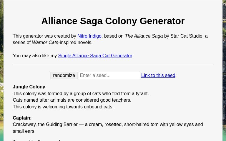 Alliance Saga Colony Generator
