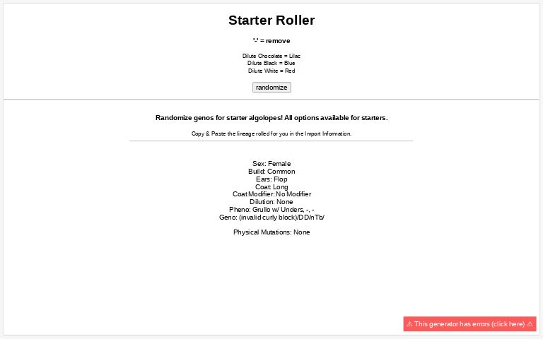 Starter Roller ― Perchance Generator