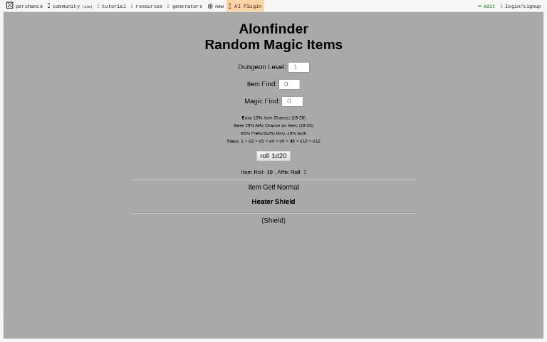 Alonfinder Random Magic Items ― Perchance Generator
