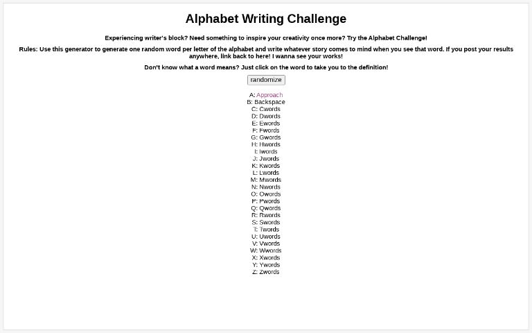 Alphabet Writing Challenge ― Perchance Generator