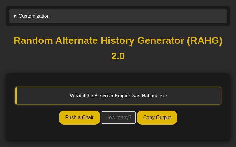 Random Alternate History Generator (RAHG) 2.0