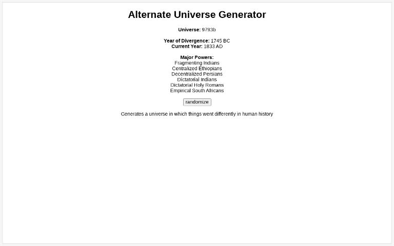 Alternate Universe Generator