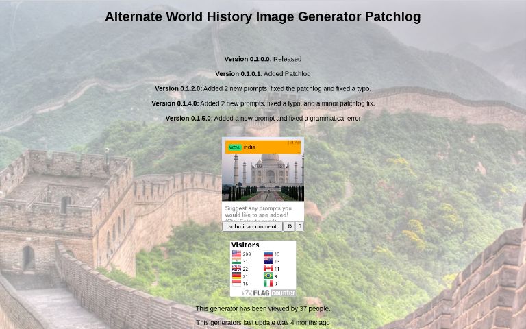 Alternate World History Image Generator Patchlog
