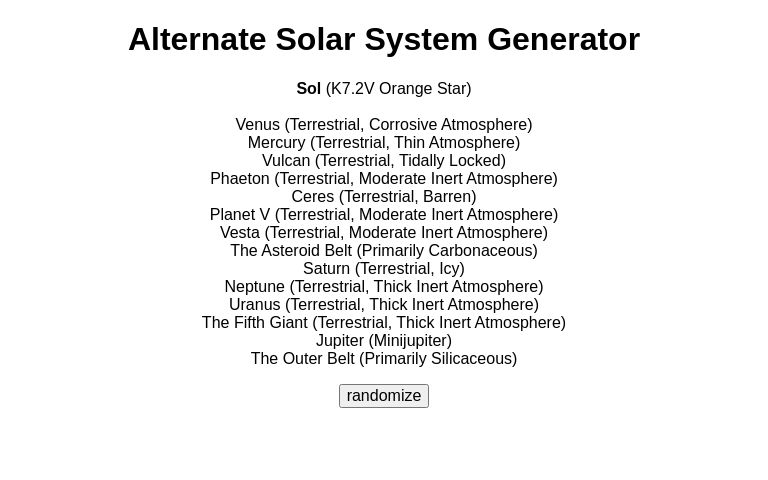 Alternate Solar System Generator