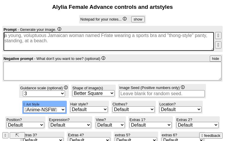 Alylia Female image Generator with Advance controls and artstyles