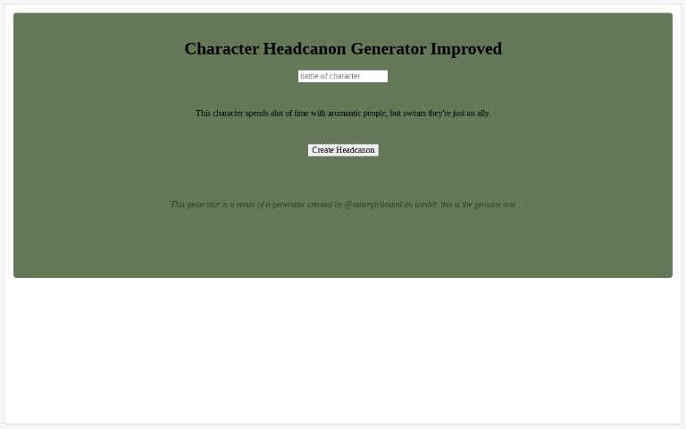 Character Headcanon Generator Improved
