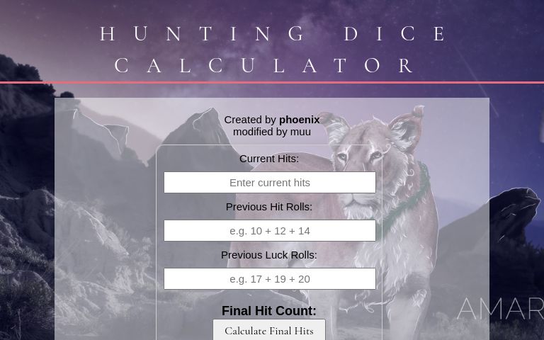 Hunting Dice Calculator ― Perchance Generator