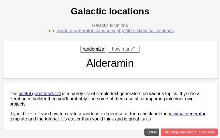 Galactic locations ― Perchance Generator