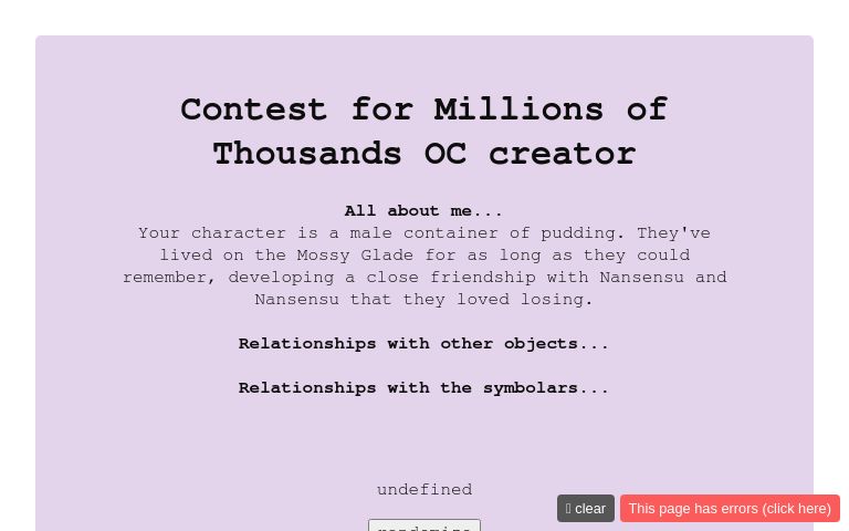 Contest for Millions of Thousands OC creator ― Perchance Generator