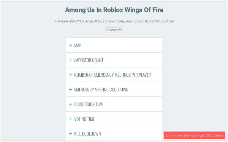 Among Us In Roblox Wings Of Fire ― Perchance Generator