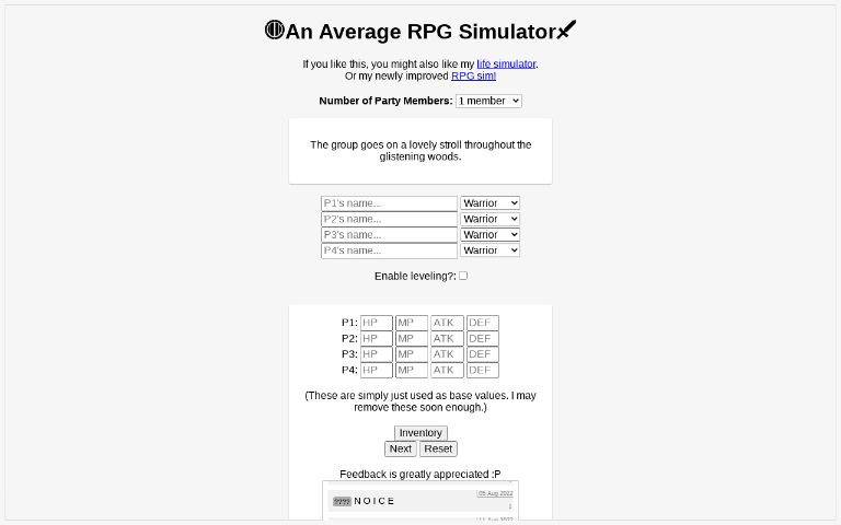 An Average RPG Simulator ― Perchance Generator