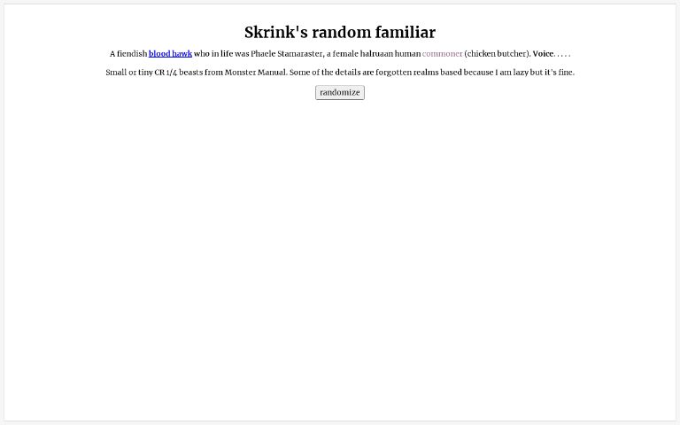 Skrink's random familiar ― Perchance Generator