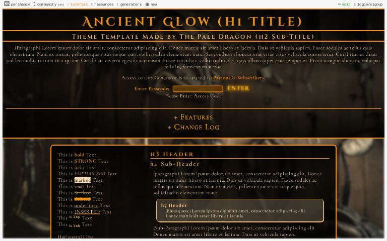 Ancient Glow (h1 Title) ― Perchance Generator