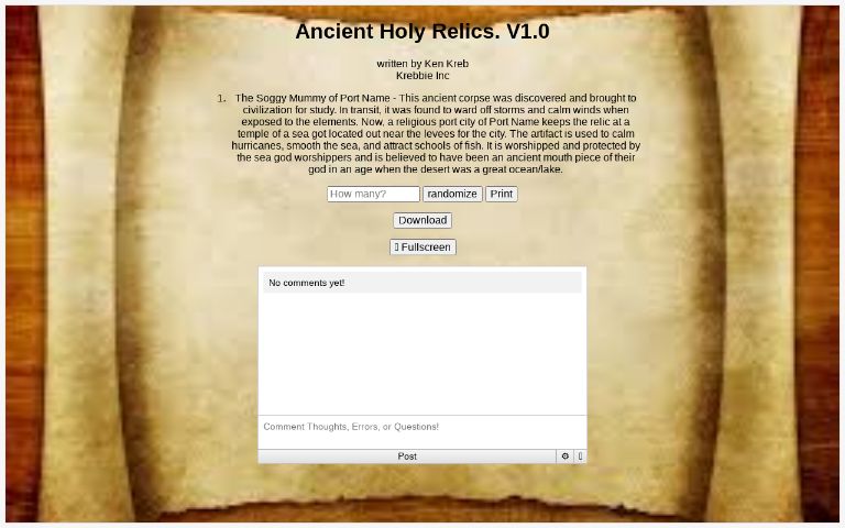 Ancient Holy Relics. V1.0 ― Perchance Generator