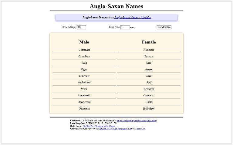 Anglo-Saxon Names ― Perchance Generator