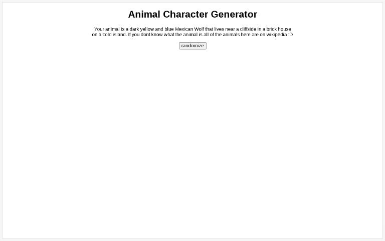 Animal Character Generator