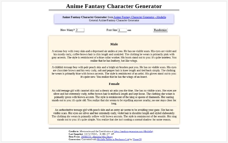 Anime Fantasy Character Generator