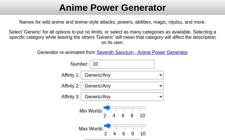 Anime Power Generator - Re-animated from Seventh Sanctum