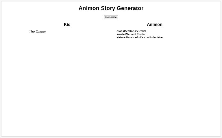 Animon Story Generator
